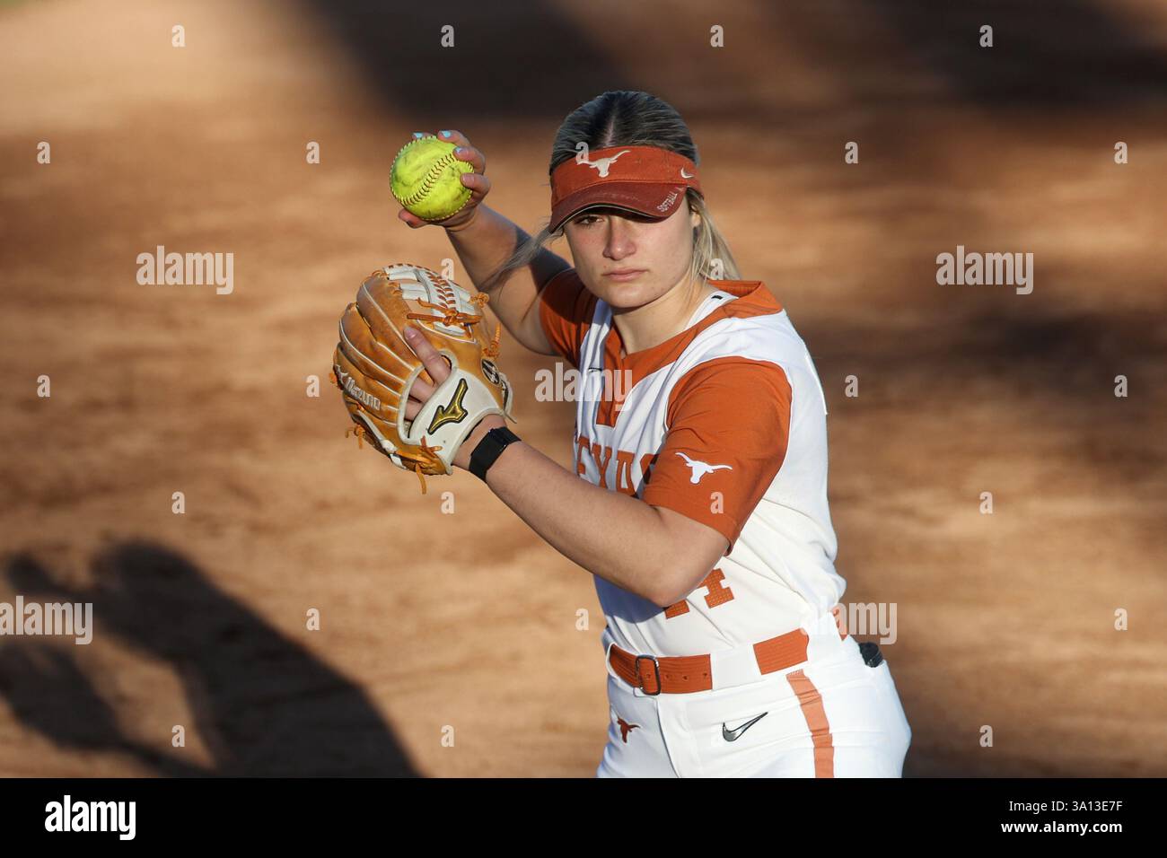 AUSTIN, TX - MARCH 05: Texas utility Katie Cimusz (44) warms up before ...