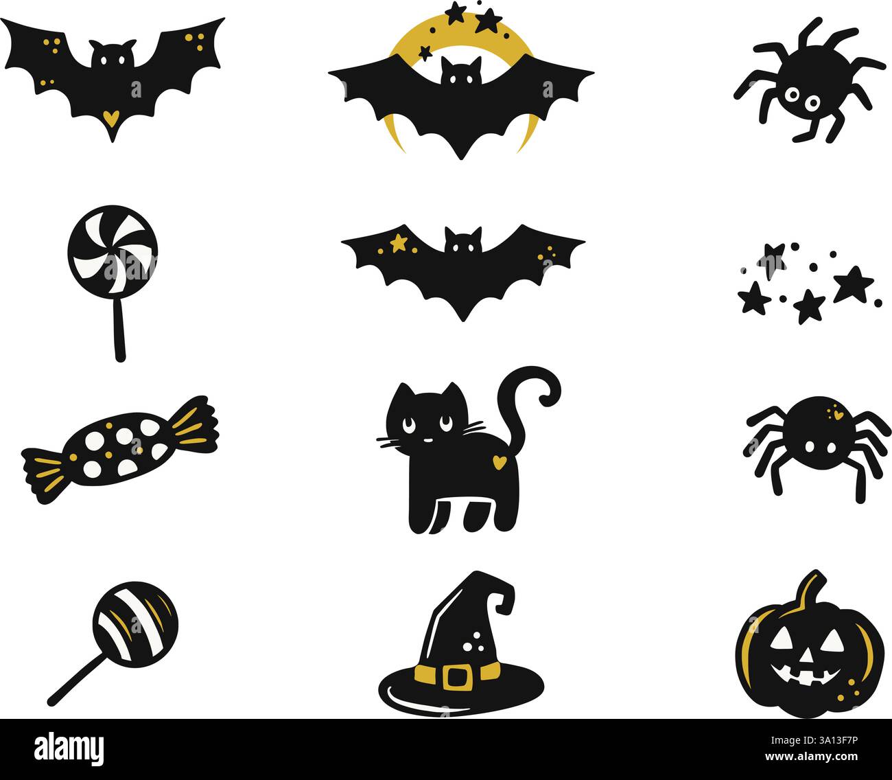 Playful Halloween Clipart Set Featuring Cute Bats, Black Cats, Candy ...