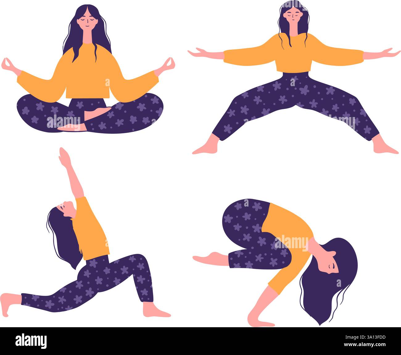 Yoga Illustration Collection Featuring Women In Various Yoga Poses Such ...