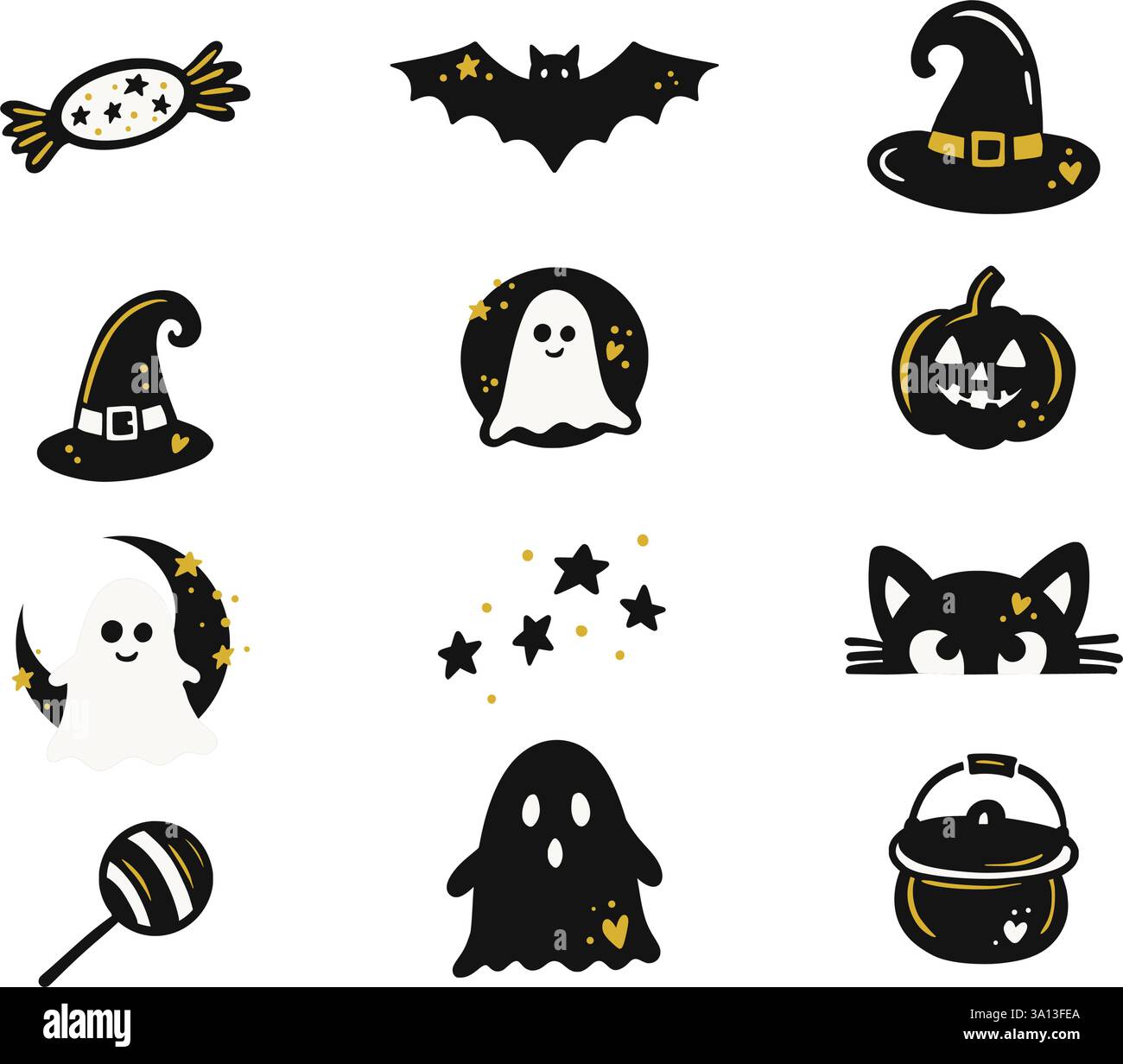 Adorable Halloween Clipart Set Featuring Ghosts, Bats, Pumpkins, Witch ...