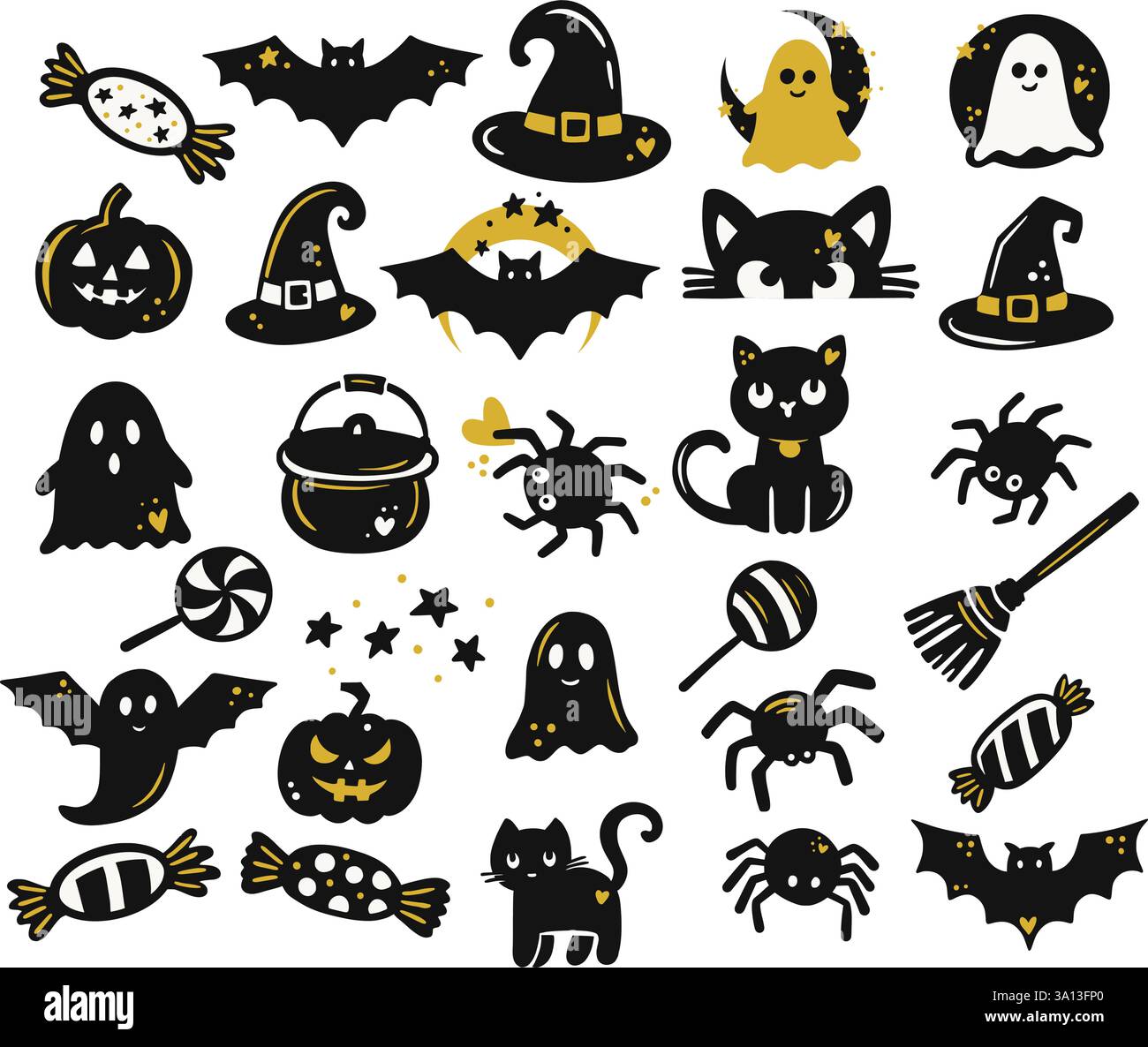 Complete Halloween Clipart Set Featuring Cute Ghosts, Bats, Spiders ...