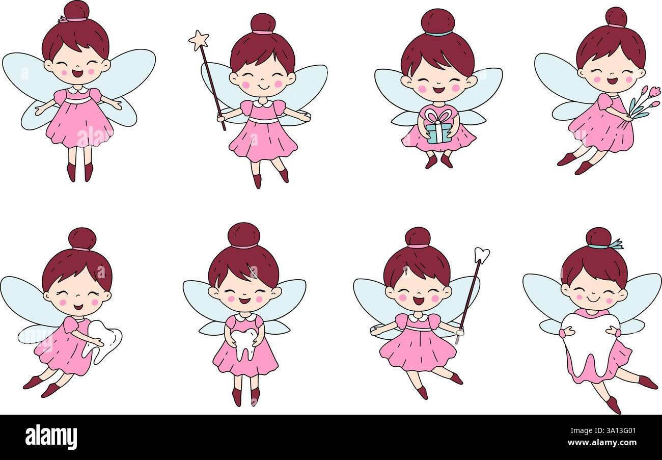 Adorable Tooth Fairy Clipart Set Featuring A Cute Baby Fairy In A Pink ...