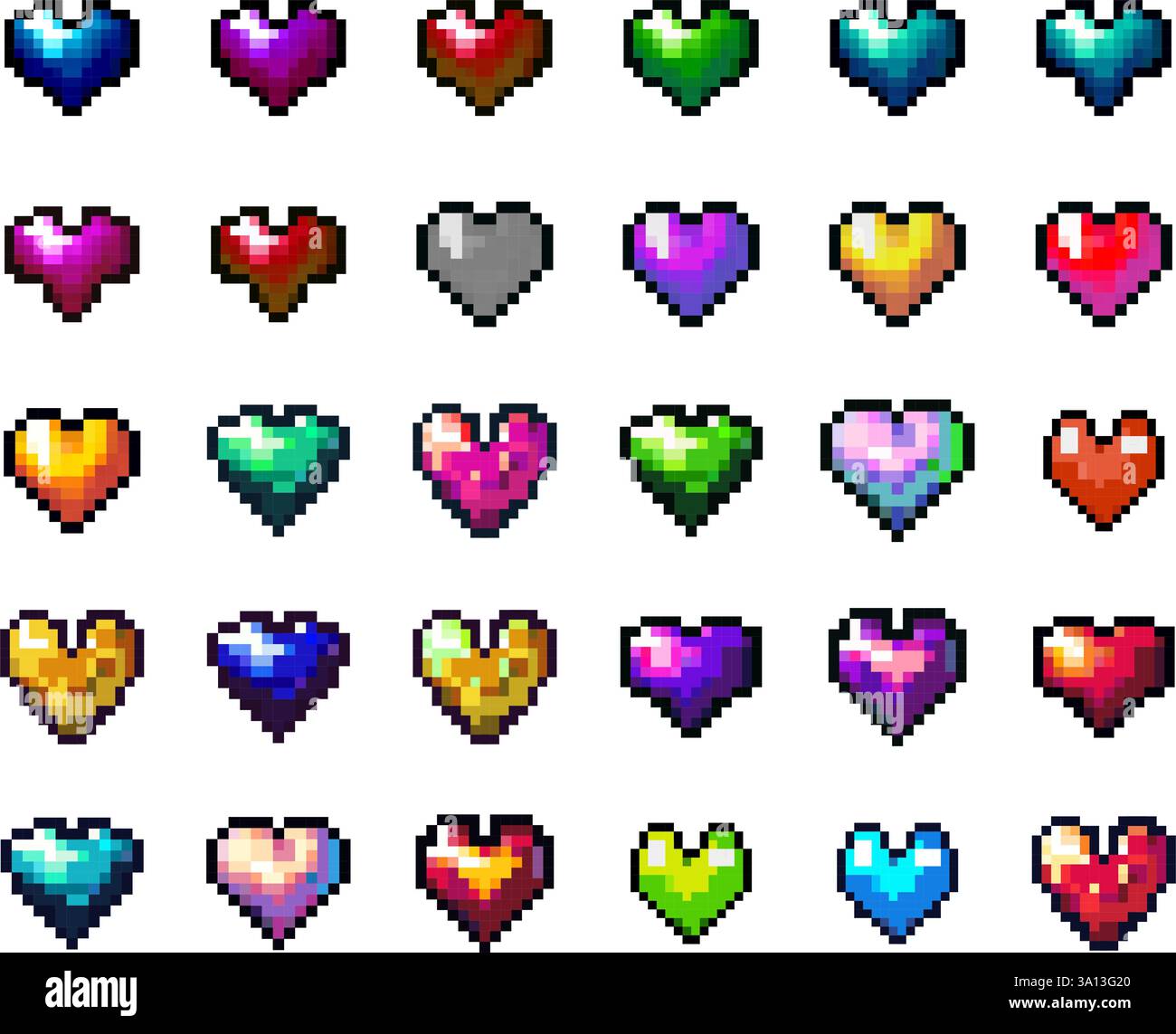 Collection Of Colorful Pixel Art Hearts In Various Shades And Styles ...