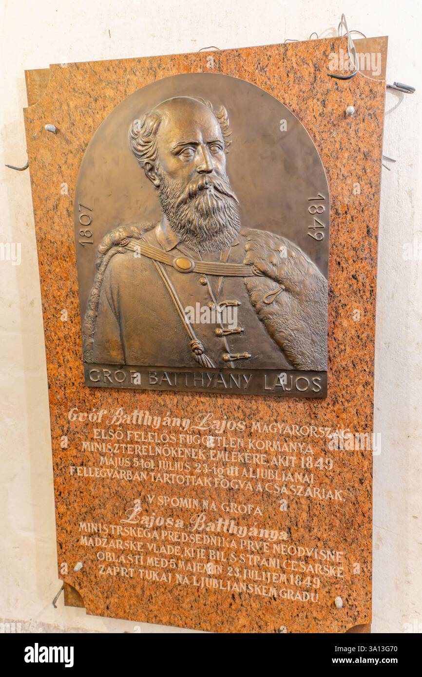 Memorial plaque to Count Batthyany, the first Prime Minister of Hungary ...