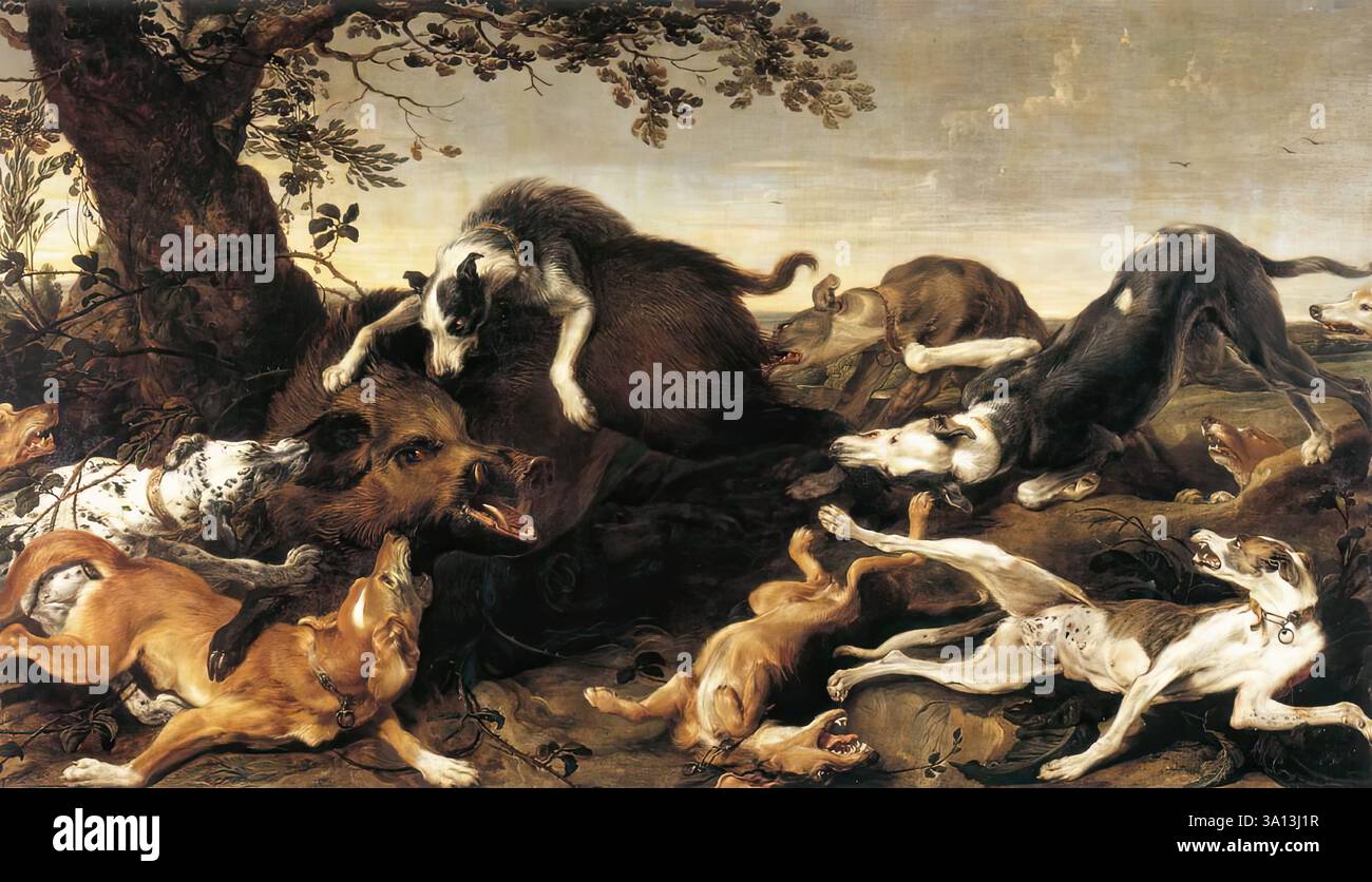 SNYDERS, Frans (b. 1579, Antwerpen, d. 1657, Antwerpen) Wild Boar Hunt ...