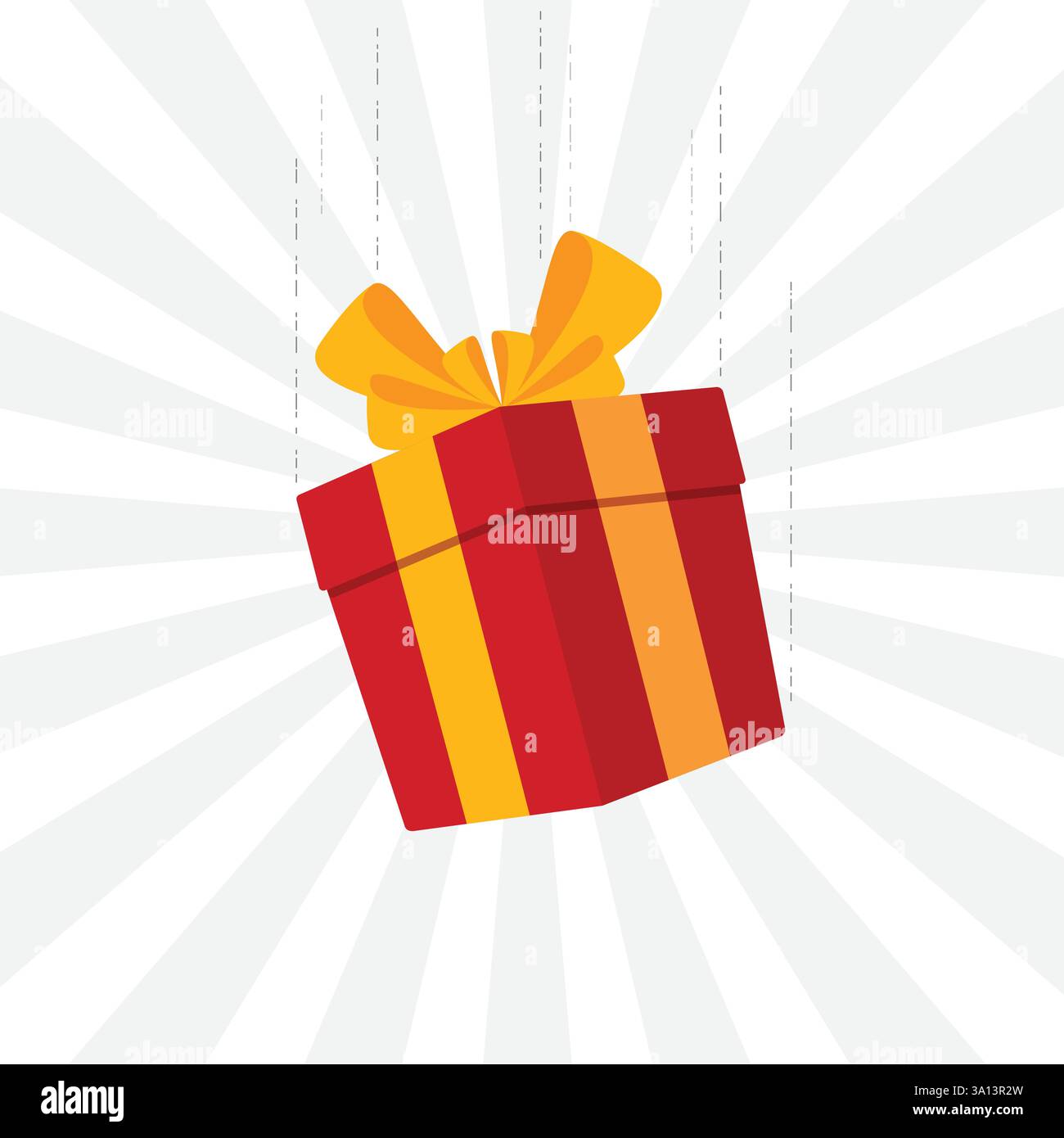 Falling gift with bows Vector illustration on white subburst background ...