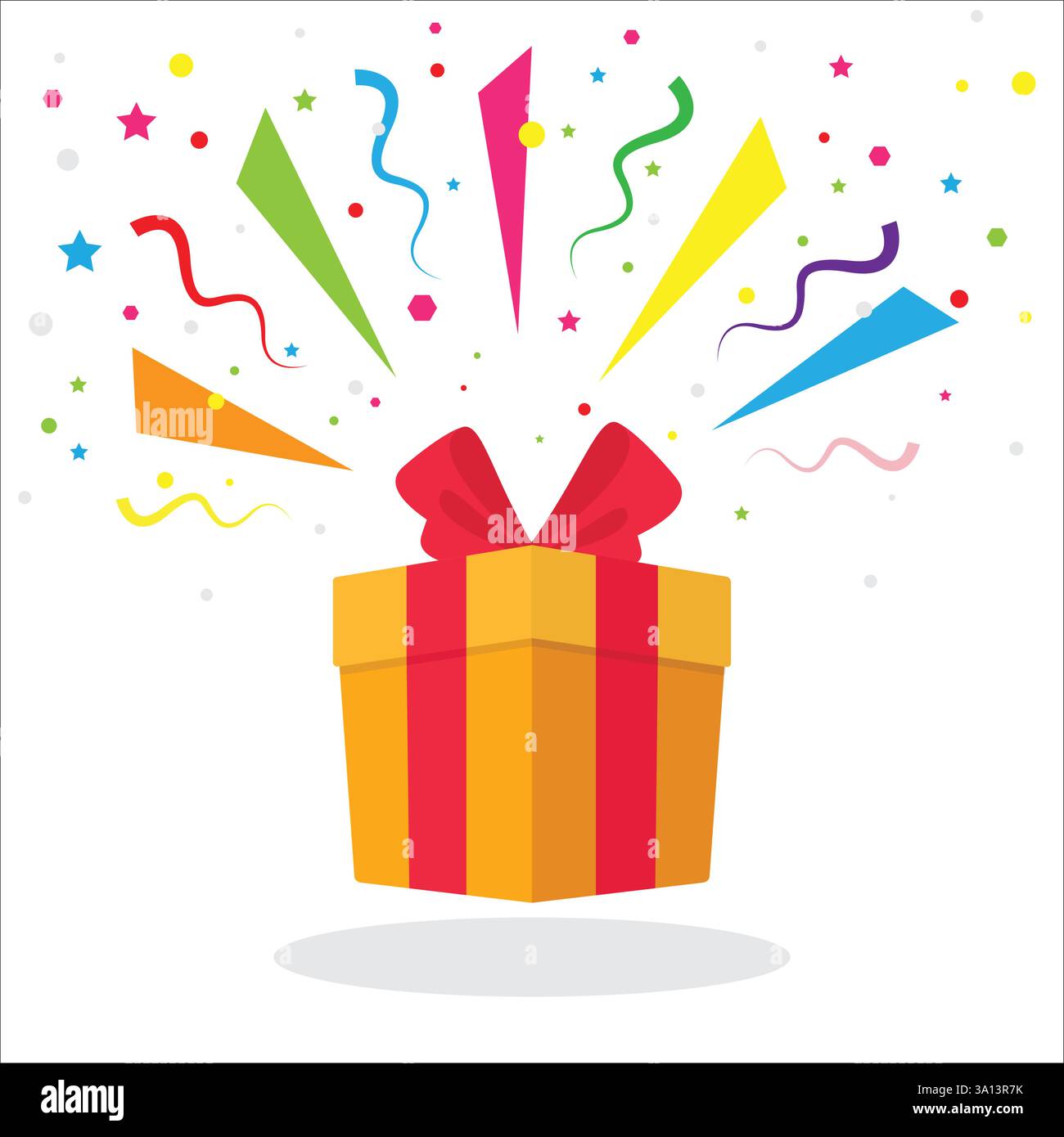 Surprise gift box, Gift box with ribbon bow, confetti explosion ...