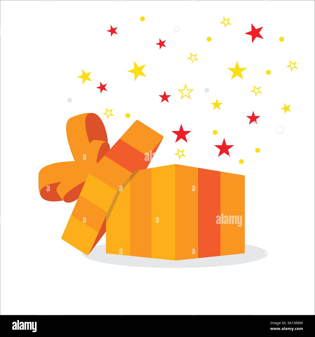 Yellow surprise gift box with stars celebration concept design on white ...