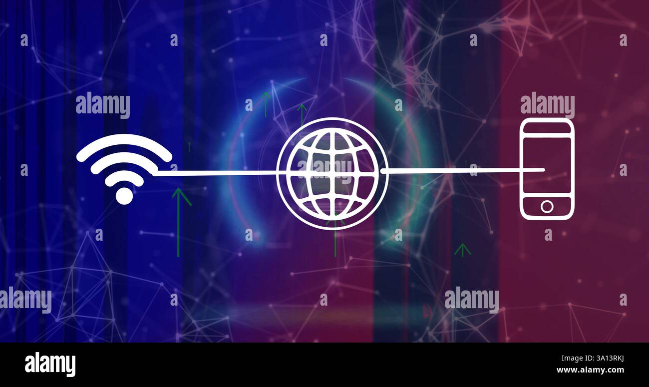 Image of digital data processing with wifi internet icons and ...
