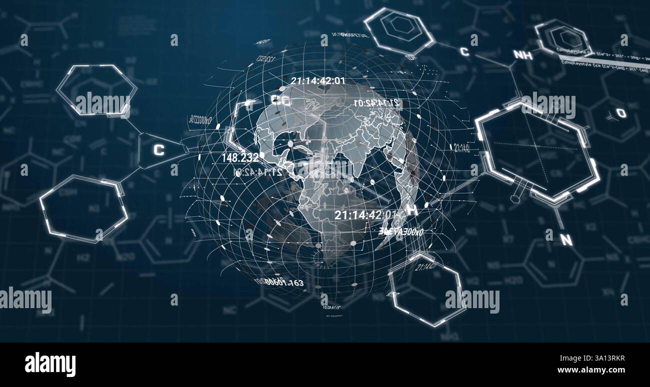 Image of scientific data processing over globe Stock Photo - Alamy