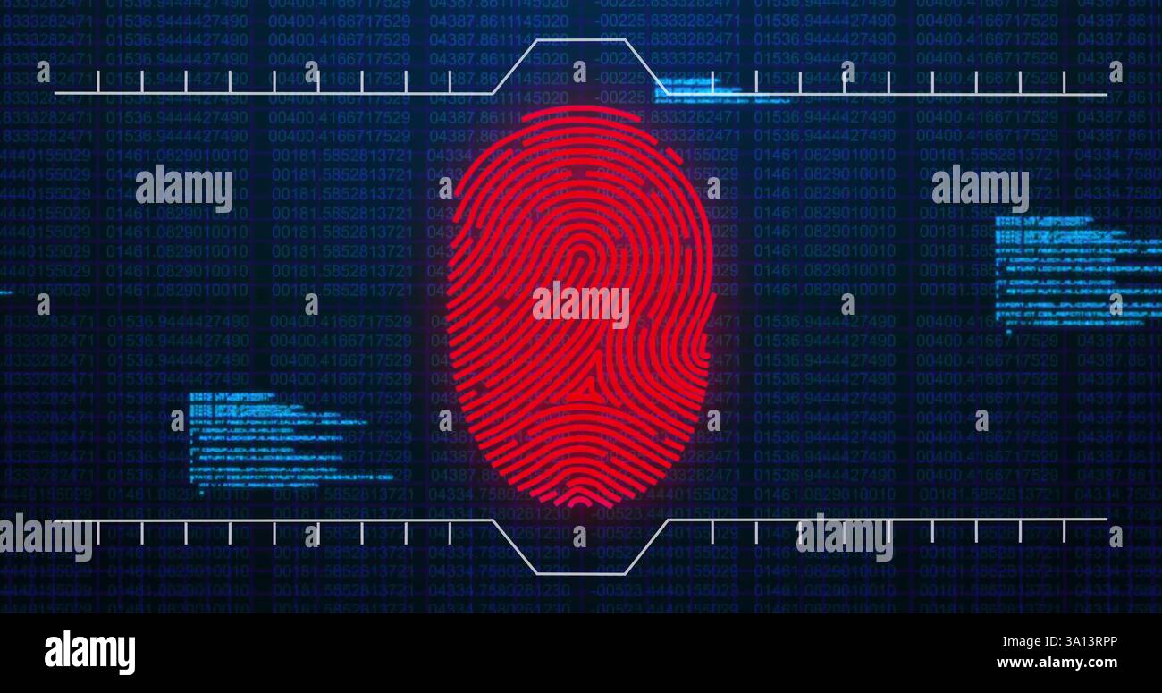 Image of digital data processing over biometric fingerprint Stock Photo - Alamy