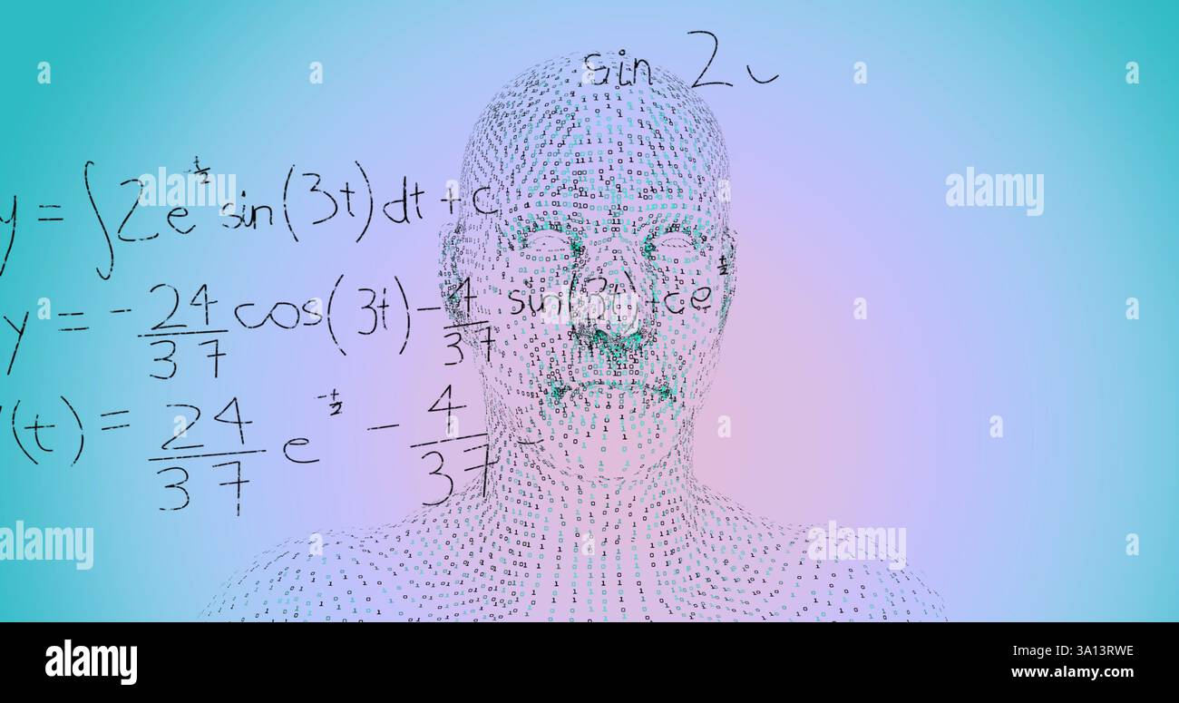 Image of mathematical equations over digital human Stock Photo - Alamy