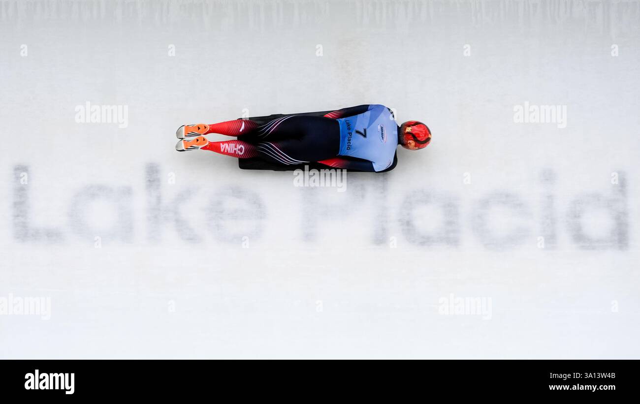 Zhen Yin, of China, slides during his second run at the skeleton world ...