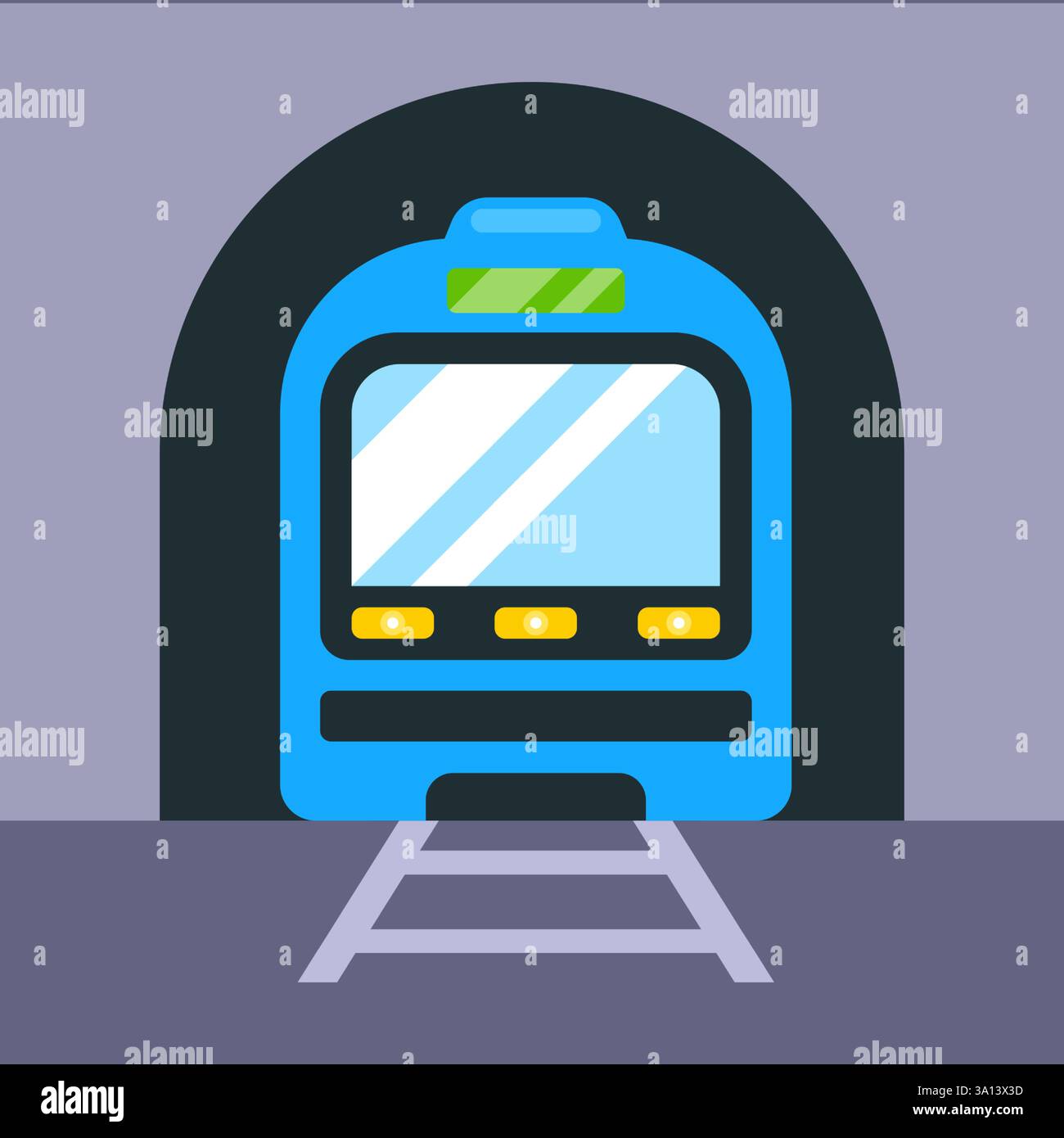 Underground subway train. Subway locomotive, front view. City transport ...