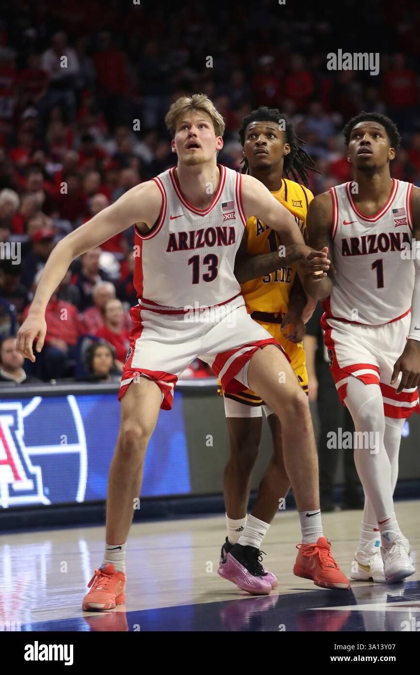 TUCSON, AZ - MARCH 04: Arizona Wildcats forward Henri Veesaar #13 and ...