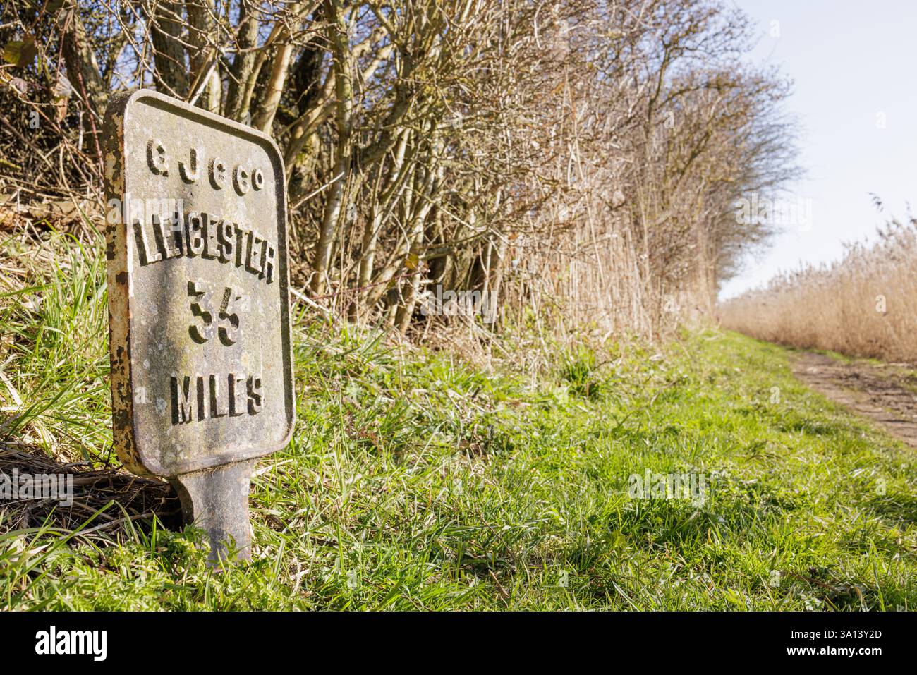 Showing 35 miles to Leicester, a metal mileage sign, originally erected ...
