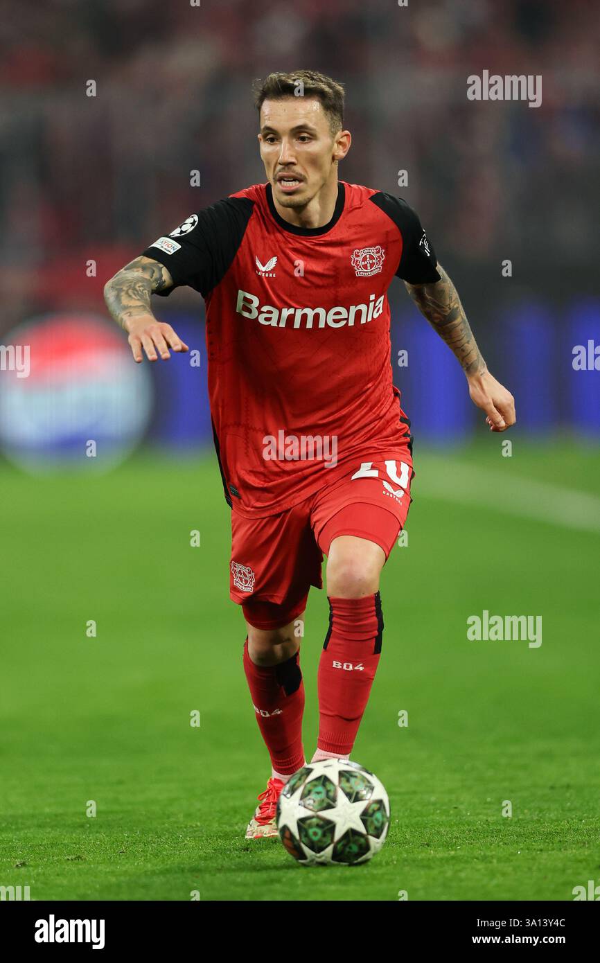 Alejandro Grimaldo of Bayer Leverkusen seen in action during the UEFA ...