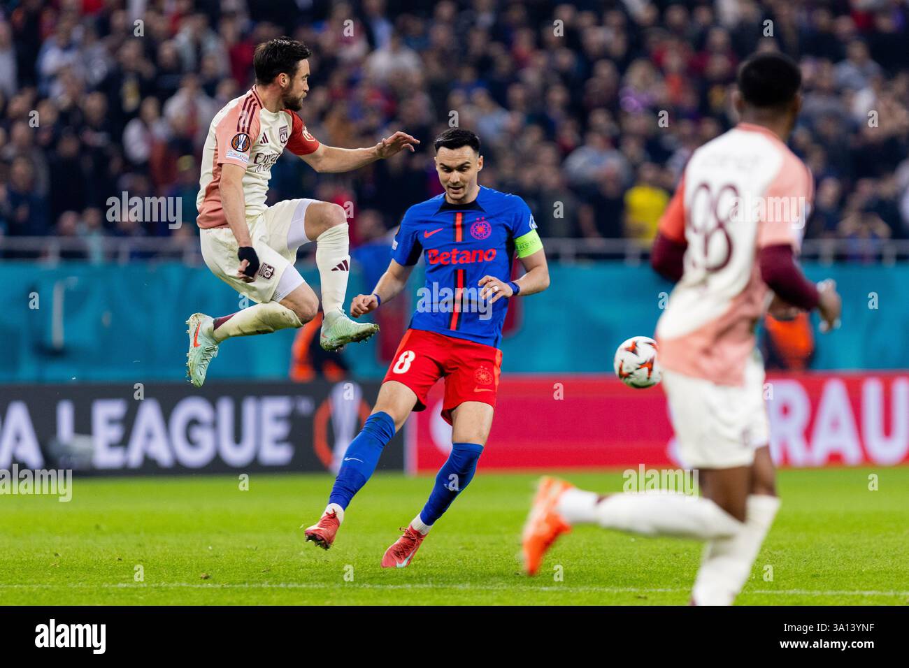 Bucharest, Roumanie. 06th Mar, 2025. Nicolas Tagliafico of Lyon jumps ...