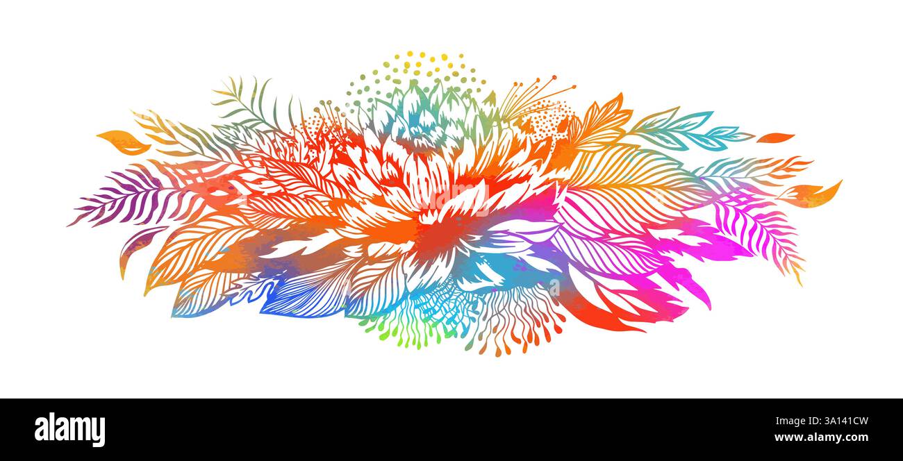 Horizontal floral colored vintage composition. hand drawing. Not AI ...