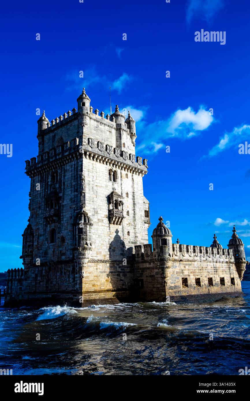 Belem Tower rises proudly by the Tagus River, showcasing its intricate ...
