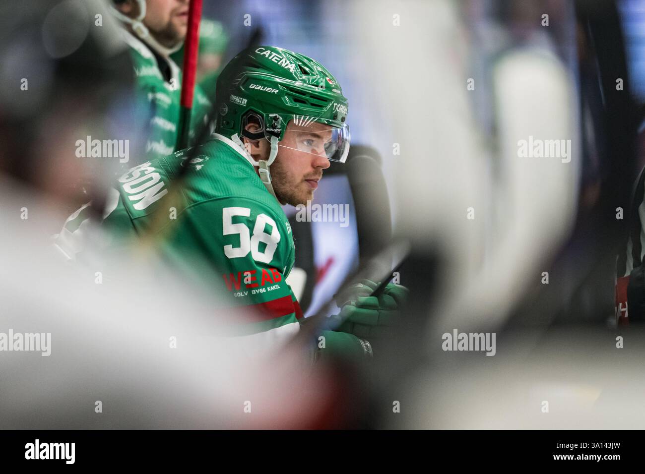 250306 Rögles Filip Johansson under ishockeymatchen i SHL mellan Rögle ...