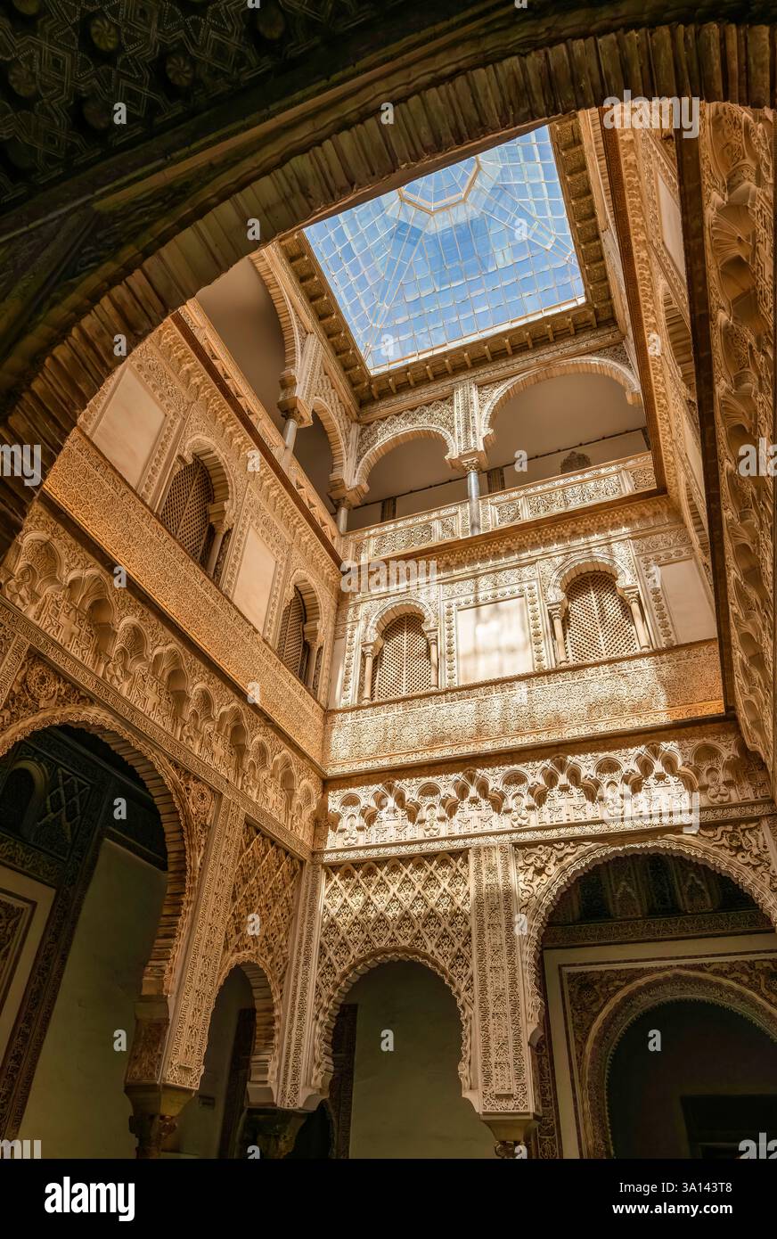 Intricate Moorish Filigree and a Sunlit Glass Ceiling in the Patio de ...