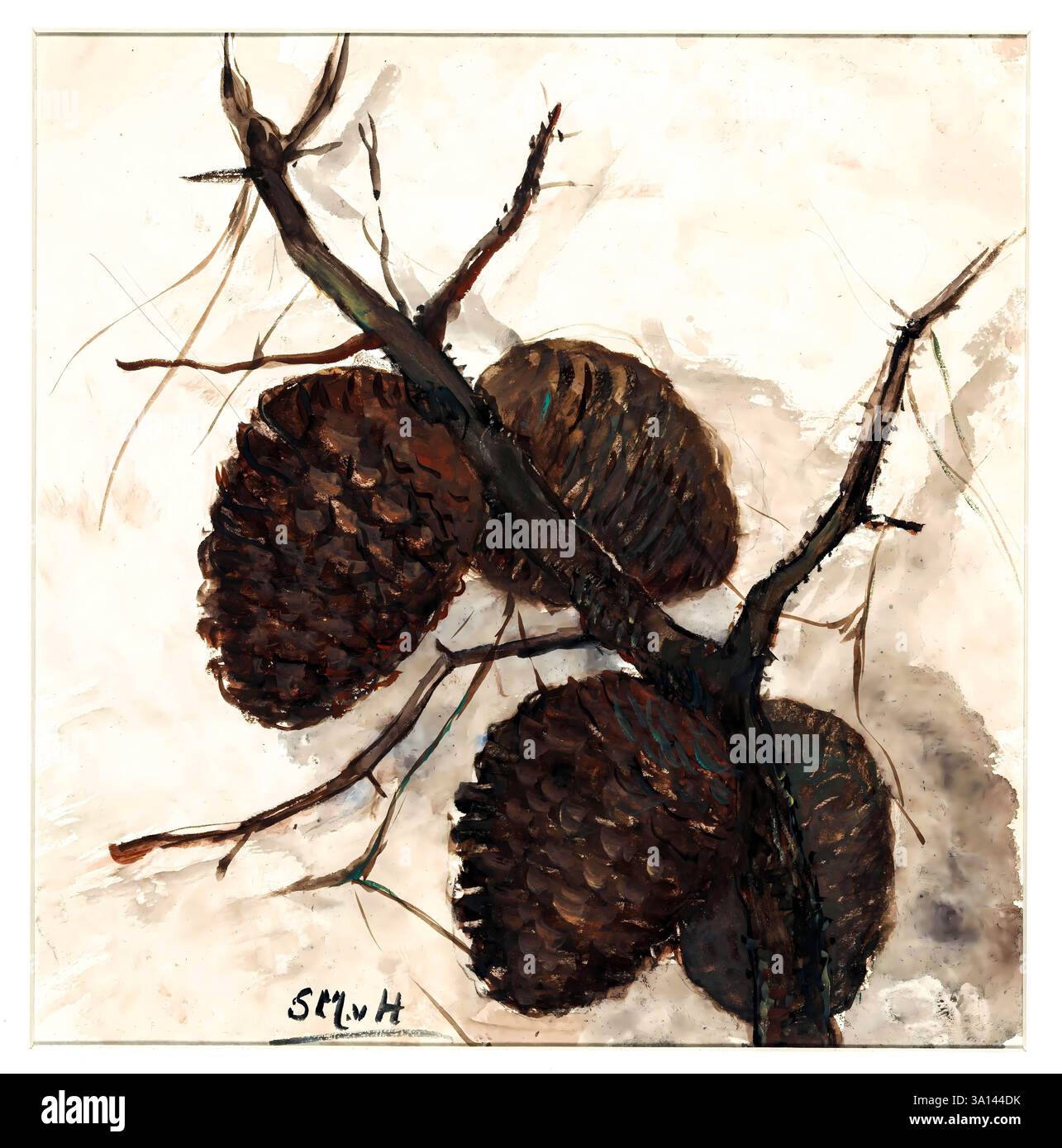 This is a beautifully illustrated representation showcasing pine cones ...