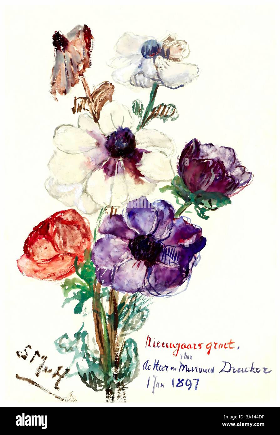 New Year's Greeting with Anemones 1897 by Sientje Mesdag-van Houten ...
