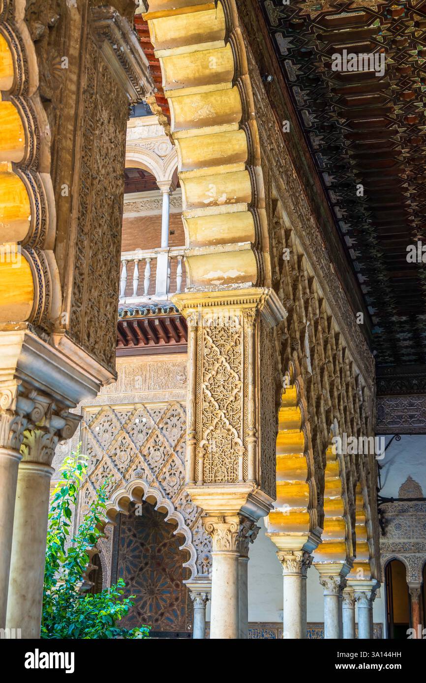 Mudejar Arches and Ornate Stucco in the Patio de las Doncellas: A ...