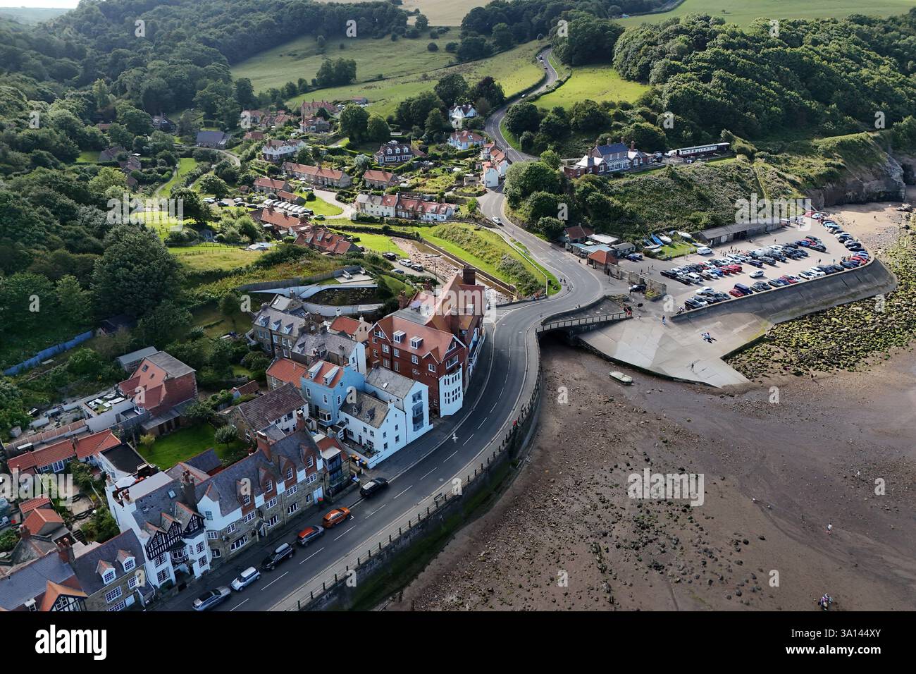 aerial view of Sandsend seafront, Whitby. North yorkshire heritage ...