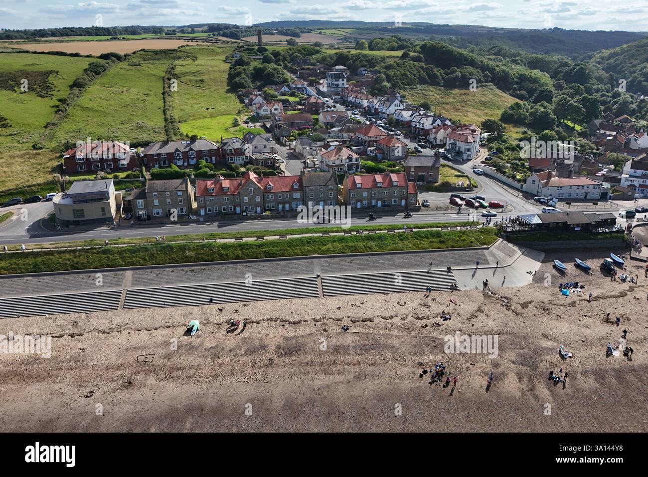 aerial view of Sandsend seafront, Whitby. North yorkshire heritage ...