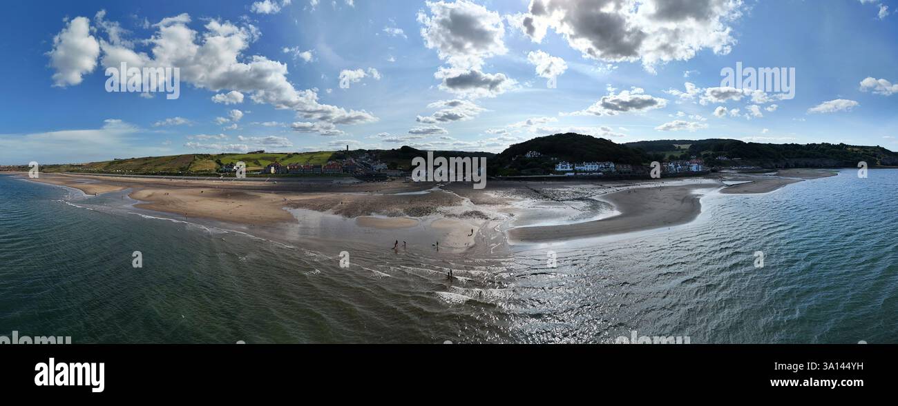 aerial view of Sandsend beach and seafront, Whitby. North yorkshire ...