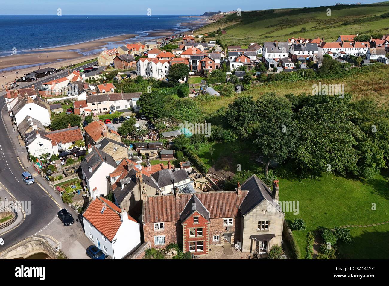aerial view of Sandsend seafront, Whitby. North yorkshire heritage ...