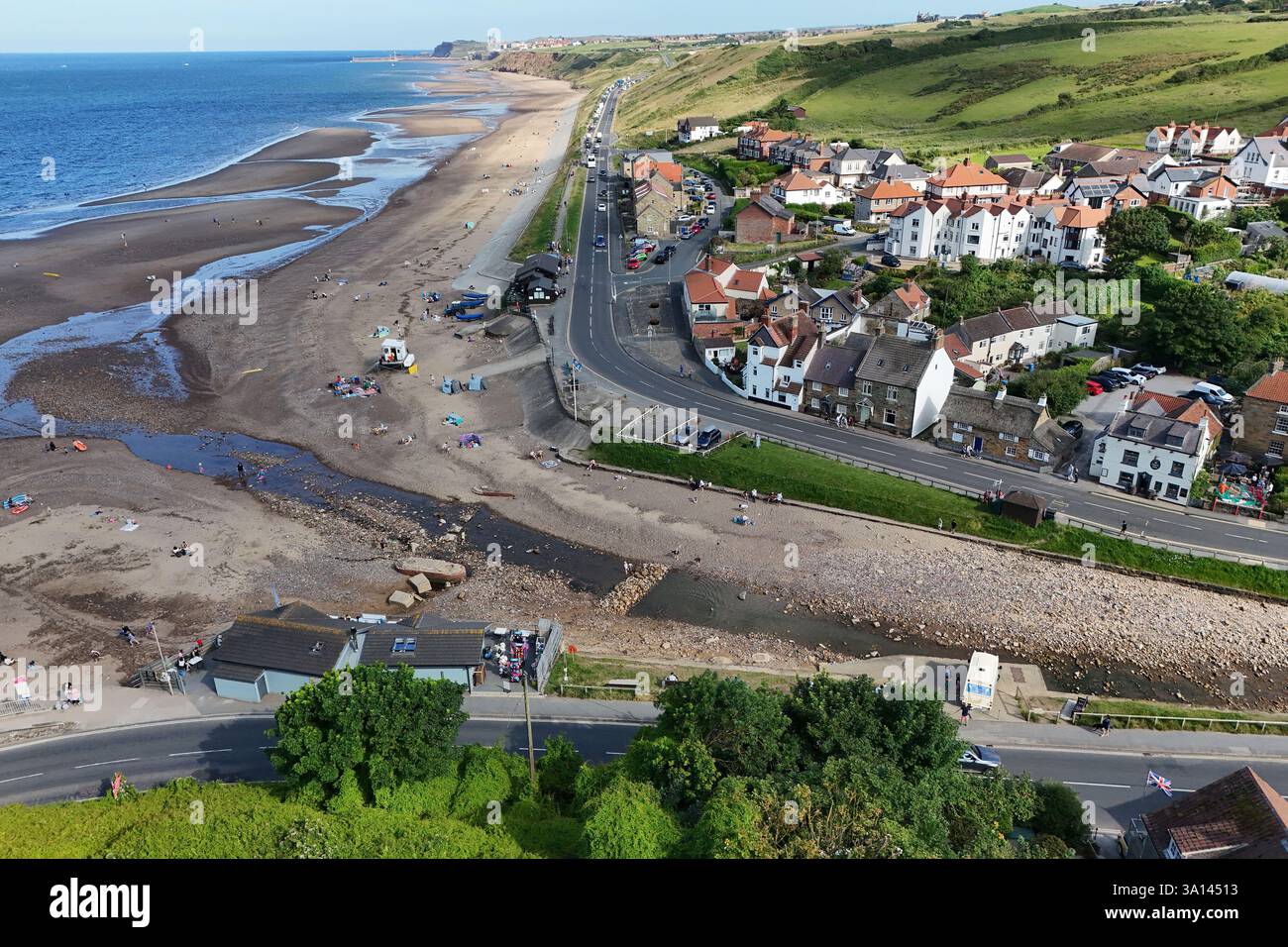 aerial view of Sandsend beach and seafront, Whitby. North yorkshire ...