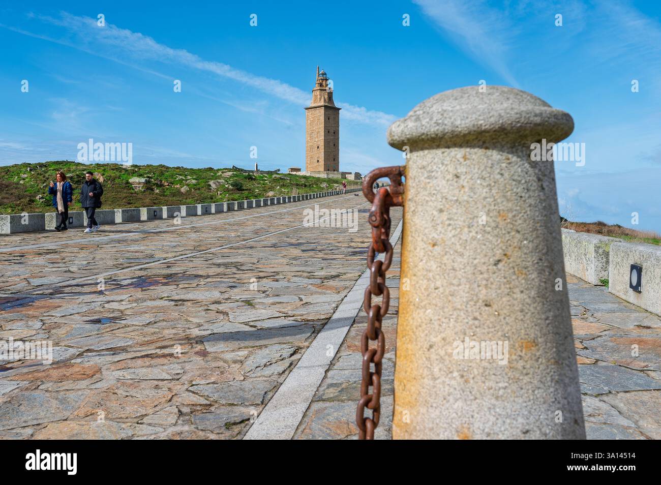 The Tower of Hercules in A Coruña, Spain, with a stone bollard and ...