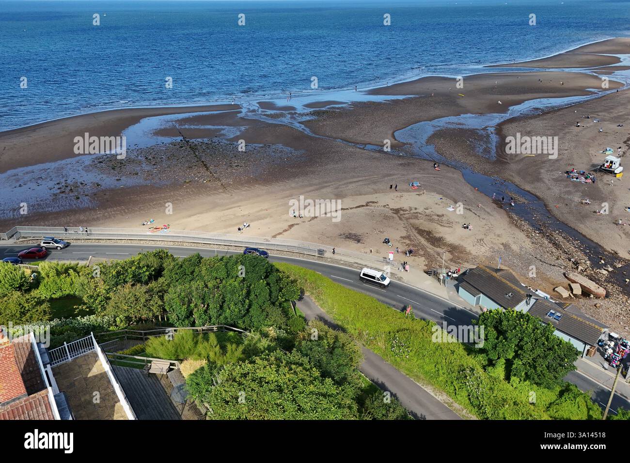 aerial view of Sandsend beach and seafront, Whitby. North yorkshire ...