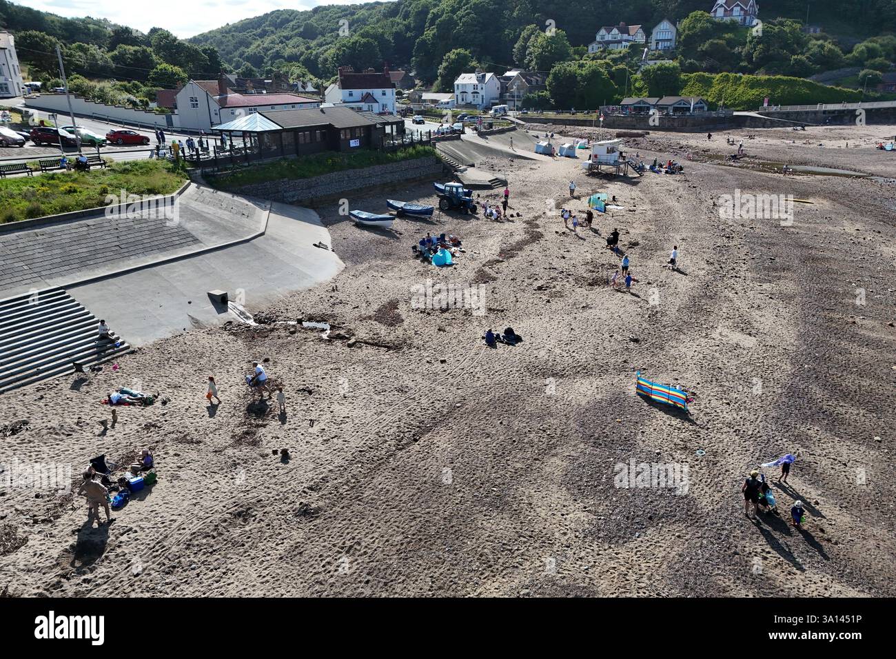 aerial view of Sandsend beach and seafront, Whitby. North yorkshire ...