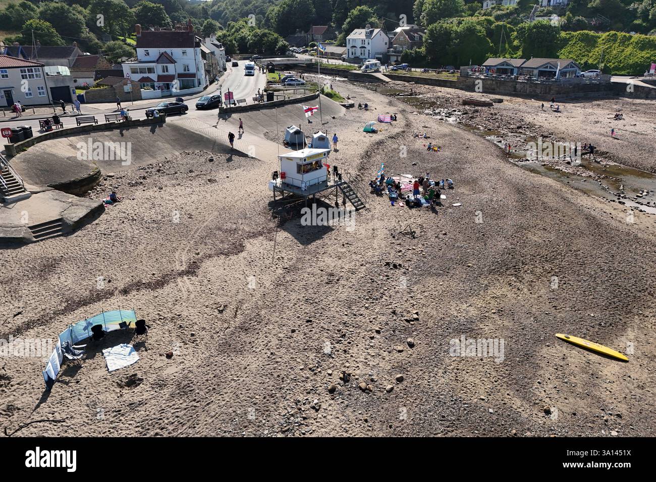 aerial view of Sandsend beach and seafront, Whitby. North yorkshire ...