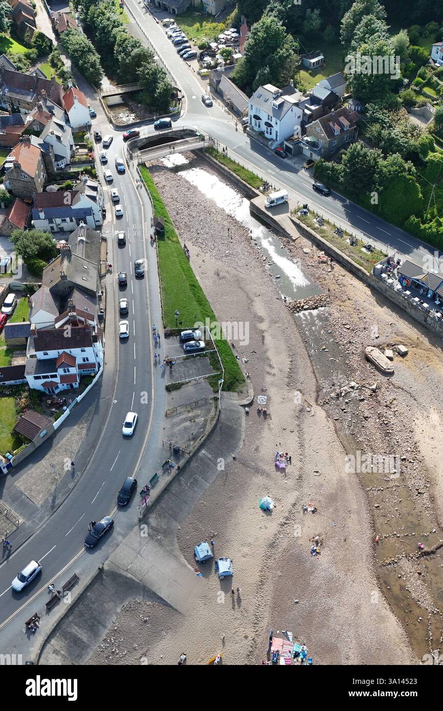 aerial view of Sandsend beach and seafront, Whitby. North yorkshire ...