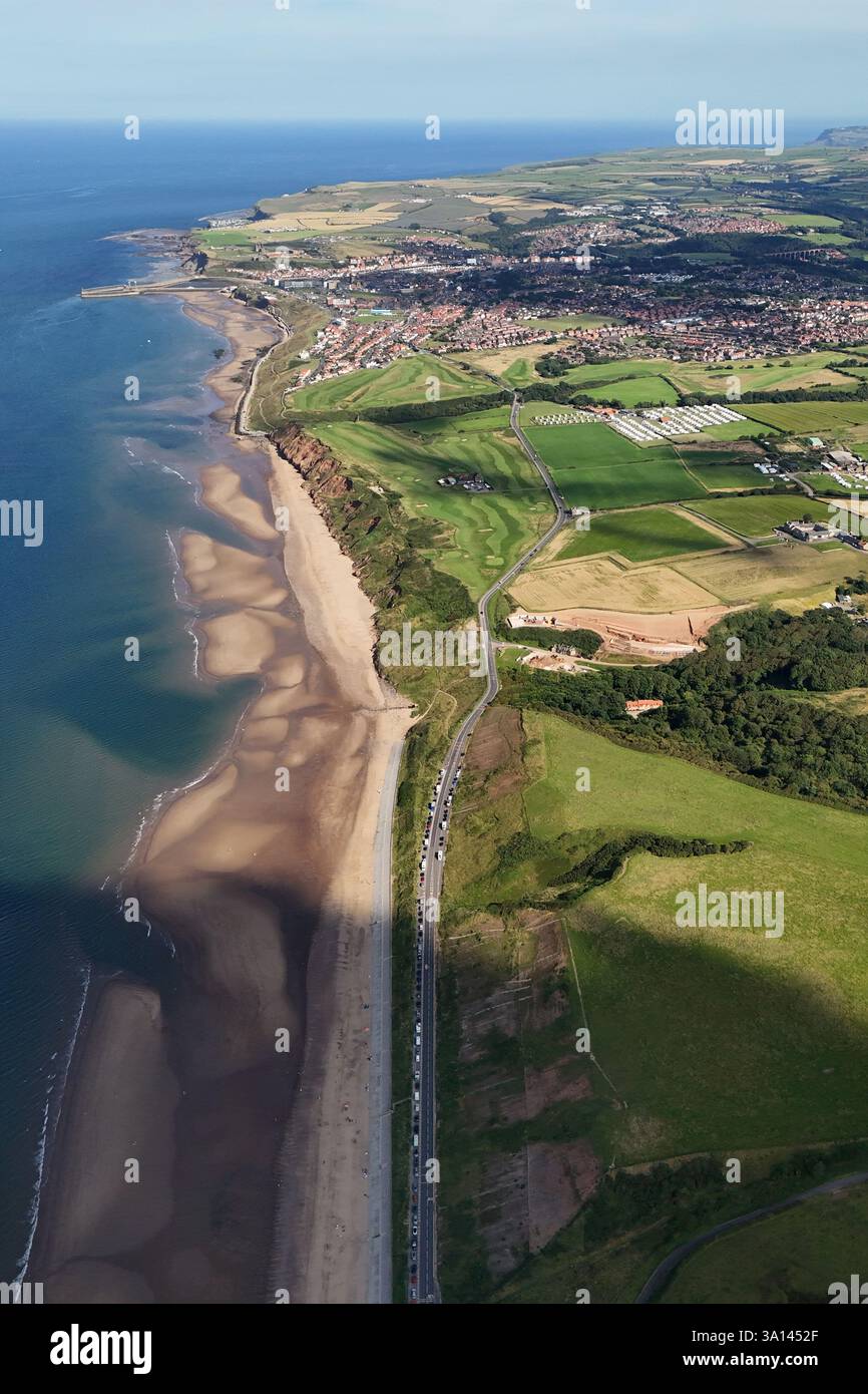 aerial view of Sandsend beach and seafront, Whitby. North yorkshire ...
