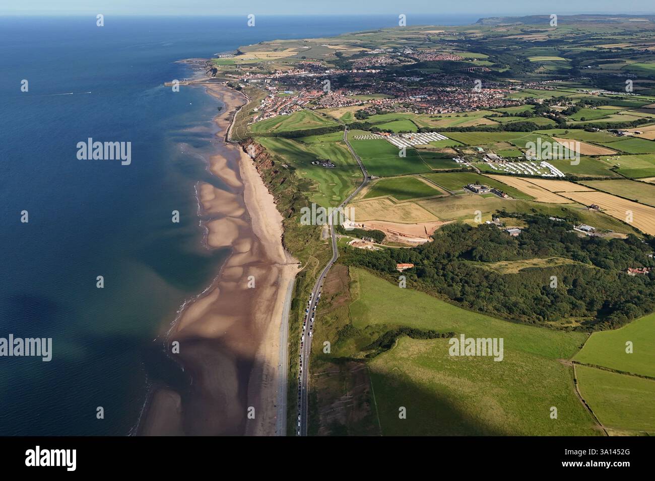 aerial view of Sandsend beach and seafront, Whitby. North yorkshire ...