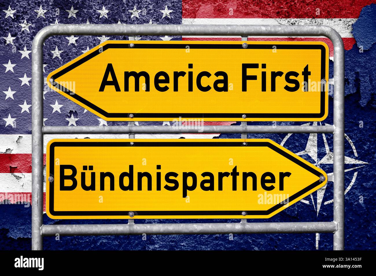 Germany - March 6, 2025: PHOTOMONTAGE, signpost sign with the options ...