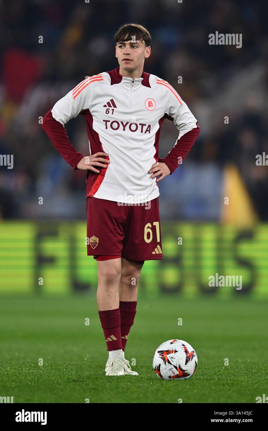 Niccolo Pisilli of A.S. Roma participates in the 2024/25 UEFA Europa ...