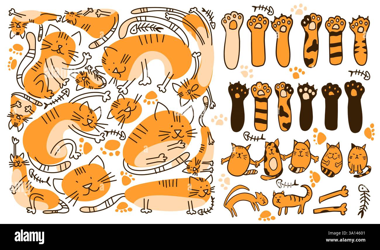 Cute Cat Paw Element Set. cat paw background. Set of cute cats. hand ...