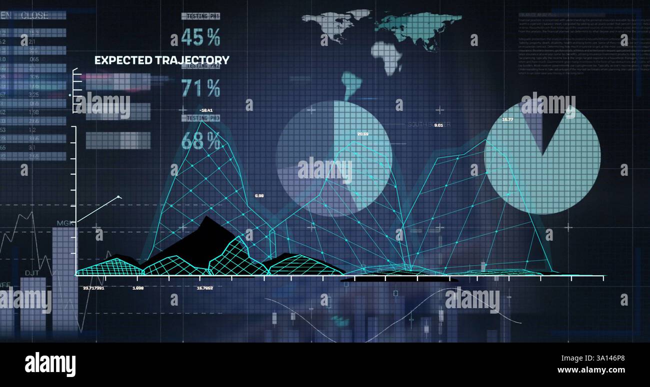 Image of data processing and diagrams over world map Stock Photo - Alamy