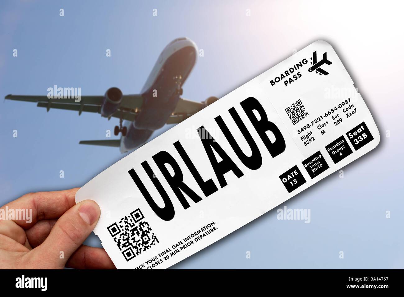 Bavaria, Germany - March 6, 2025: PHOTOMONTAGE, a plane ticket with the ...