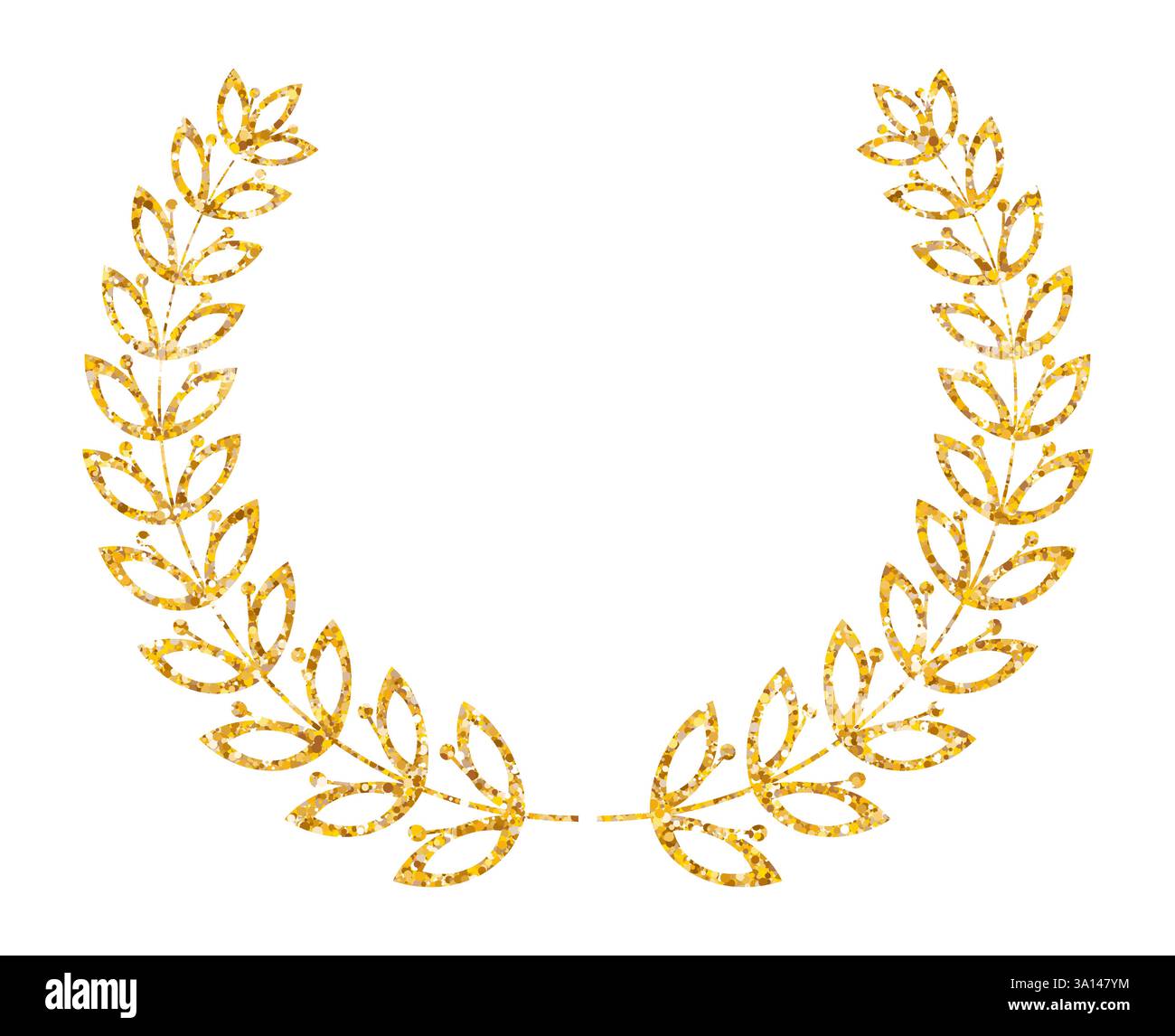 Gold glitter laurel wreath. Golden palm branch, reward for the winner ...