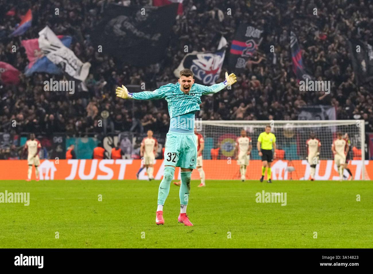 FCSB's goalkeeper Stefan Tarnovanu celebrates his team's first goal ...