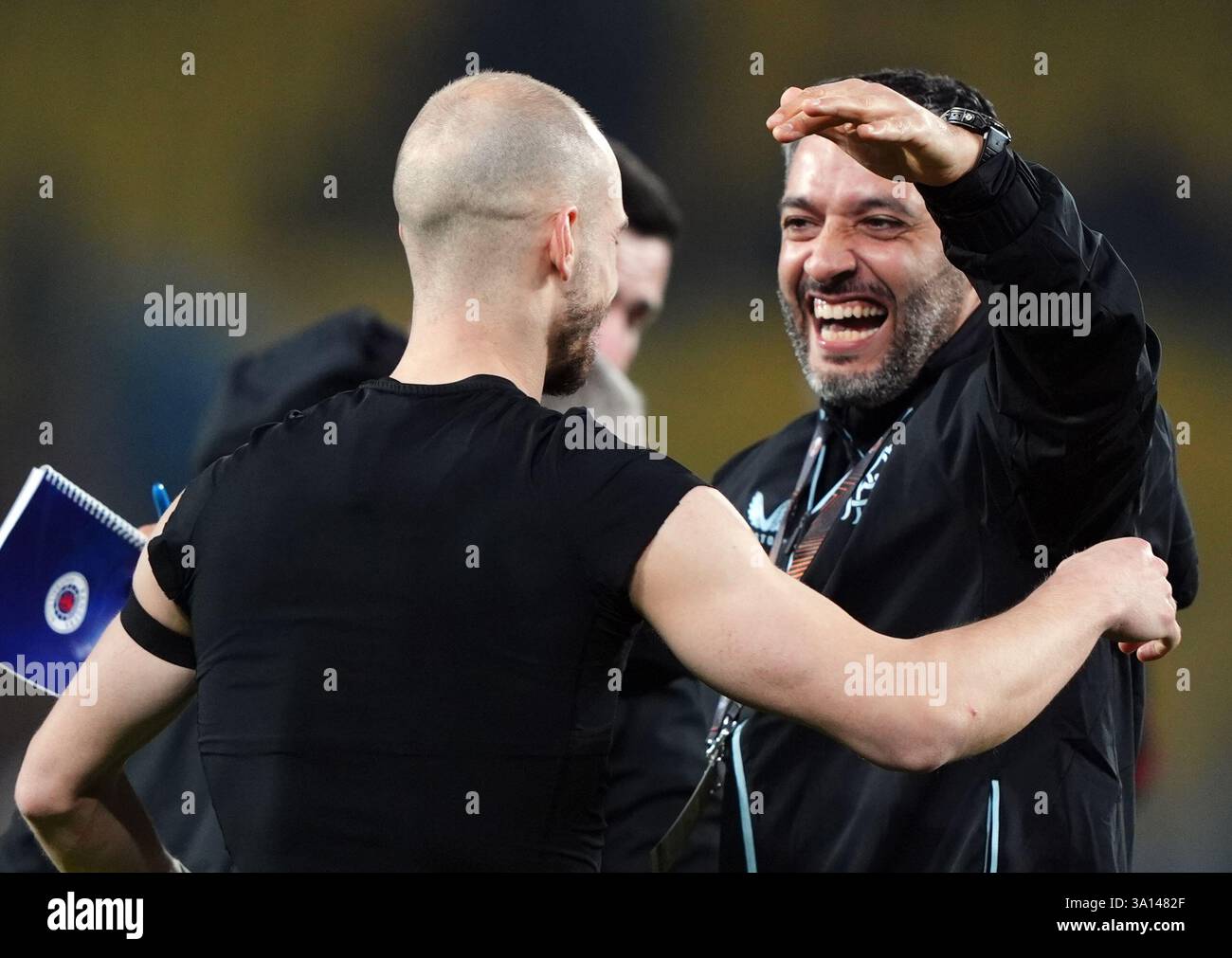Rangers coach Issam Charai with Vaclav Cerny following the UEFA Europa ...