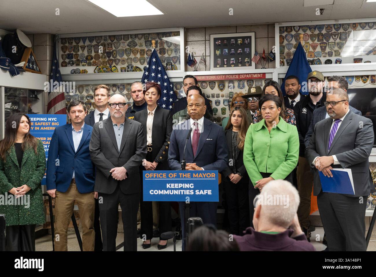 Mayor Eric Adams speaks at NYPD 6th Precinct in New York on March 6 ...
